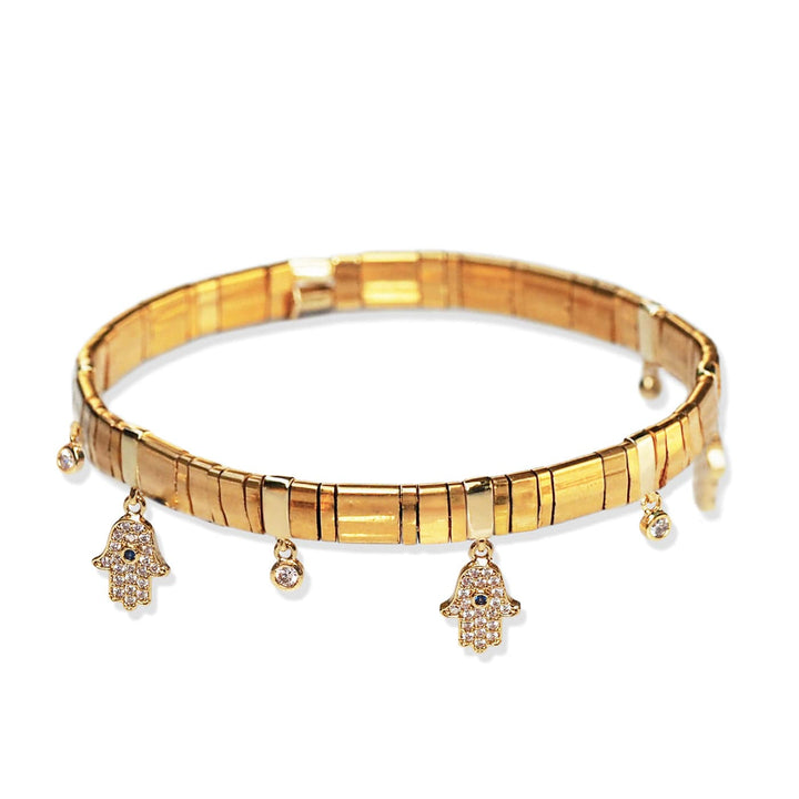 Handmade Gold Tila Bead Bracelet With Charm Dangle – TAI JEWELRY