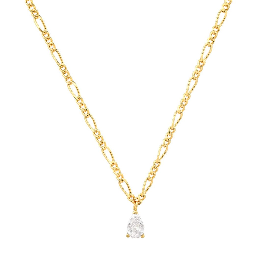 Gold Figaro Chain with Pear Shape CZ Pendant – TAI JEWELRY