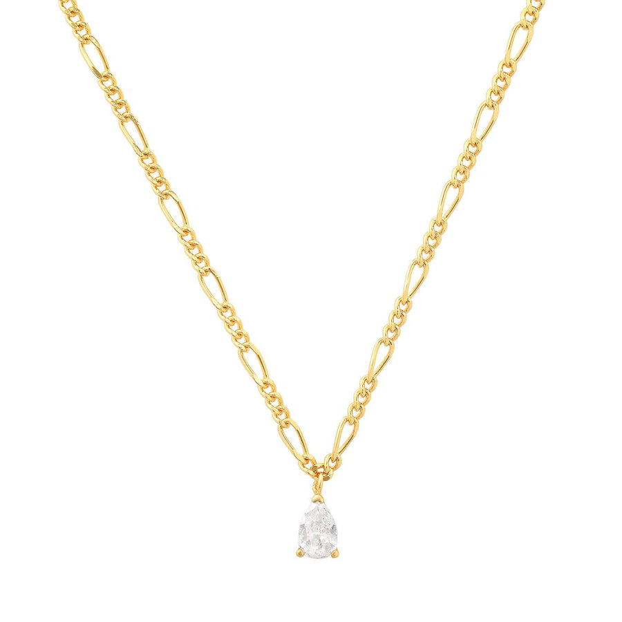 Gold Figaro Chain with Pear Shape CZ Pendant – TAI JEWELRY