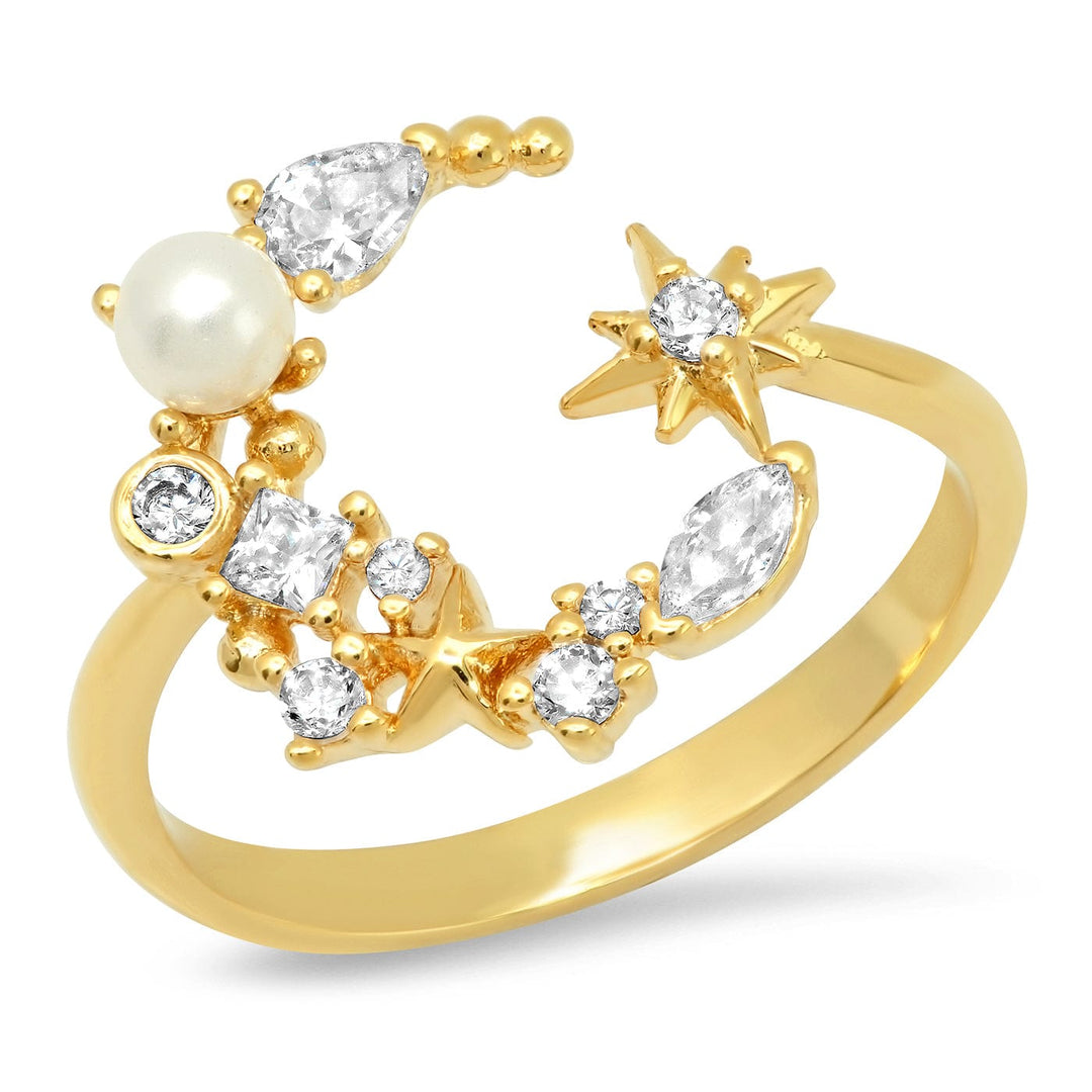 Moon & Star Ring with Freshwater Pearl – TAI JEWELRY